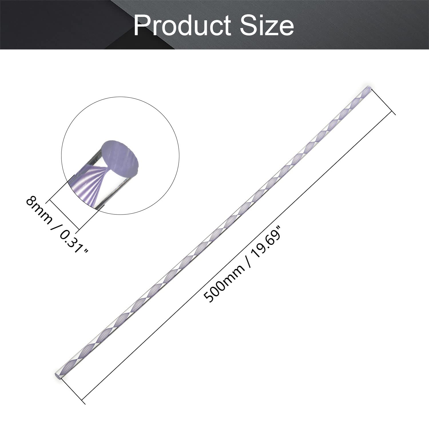 Fielect Acrylic Round Rod Light Purple Twisted Line Acrylic Rod Standard Plexiglas Tolerance Lightweight for DIY 8mm Diameter 500mm Height 1Pcs