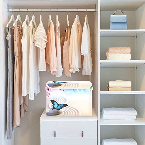 Storage Bins with Lids Foldable Storage Baskets Storage Cubes Collapsible Closet Organizer Containers with Cover Japanese Butterfly Zen and Sakura Blossoms for Home Office Organizer Closet, Shelves, T