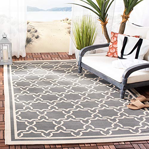 SAFAVIEH Courtyard Collection 9' x 12' Anthracite/Beige CY6916 Indoor/ Outdoor Splashproof Easy Scrubbing Patio Backyard Mudroom Area Rug
