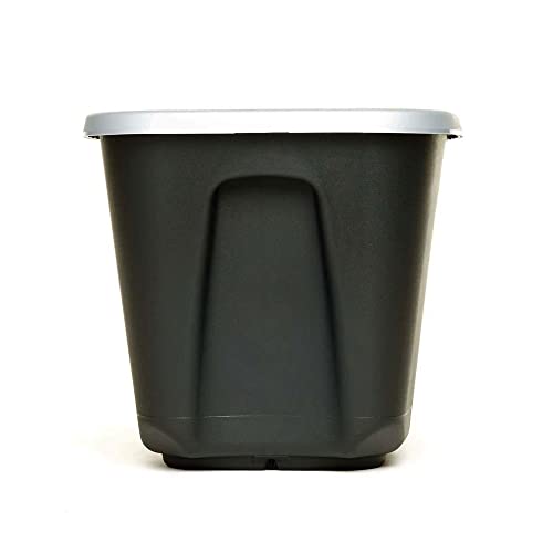 Homz Plastic Storage Tote Box, With Lid, 10 Gallon, Black and Silver, Stackable, 1-Pack