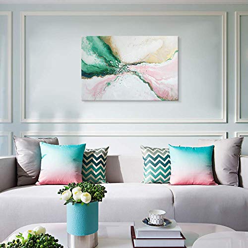 7Fisionart Abstract Wall Decor for Bedroom Emerald Green and Gold Paintings Pink Canvas Art Pictures Prints Poster Modern Framed Artwork Office Living Room Kitchen Decorations 36"x24"