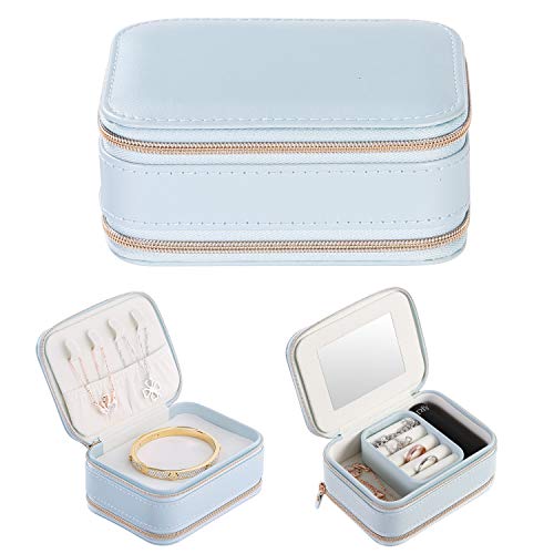 Jewelry Box, Small Travel Jewelry Box, Portable Display Storage Case Box for Rings Earrings Necklace (Light Blue) by YMHB