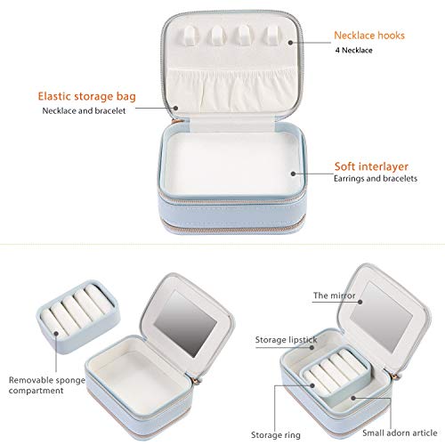 Jewelry Box, Small Travel Jewelry Box, Portable Display Storage Case Box for Rings Earrings Necklace (Light Blue) by YMHB