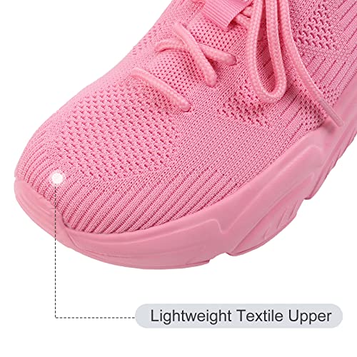 Hasina Womens Walking Shoes Slip On Mesh White and Hot Pink Sneakers Lightweight Breathable Comfortable Casual Running Shoes （Pink,7）