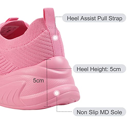 Hasina Womens Walking Shoes Slip On Mesh White and Hot Pink Sneakers Lightweight Breathable Comfortable Casual Running Shoes （Pink,7）
