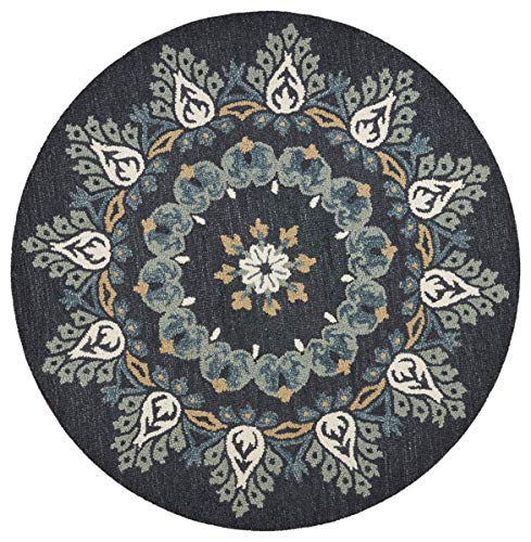 LR Home Charcoal Paradise Area Rug, 4' Round, Dark Blue
