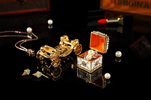 QIFU Decorative Enameled Royal Carriage Style Hinged Trinket Box, Sparkling Crystal Ornaments for Home Decor, Unique Gift for Family