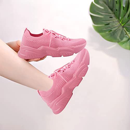 Hasina Womens Walking Shoes Slip On Mesh White and Hot Pink Sneakers Lightweight Breathable Comfortable Casual Running Shoes （Pink,7）