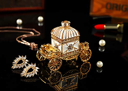 QIFU Decorative Enameled Royal Carriage Style Hinged Trinket Box, Sparkling Crystal Ornaments for Home Decor, Unique Gift for Family