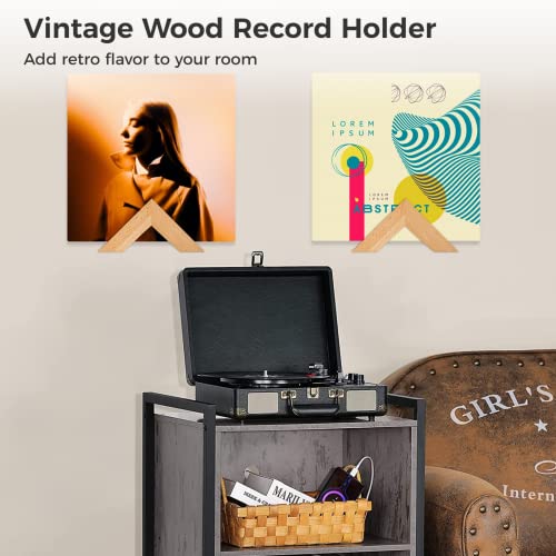 TIMCORR Vinyl Record Holder Set : Vinyl Wall Mount for Record Display, Beech Wood Album Shelf with Sticky Transparent Tapes Hanging on the Wall (Beech Wood Set of 2)