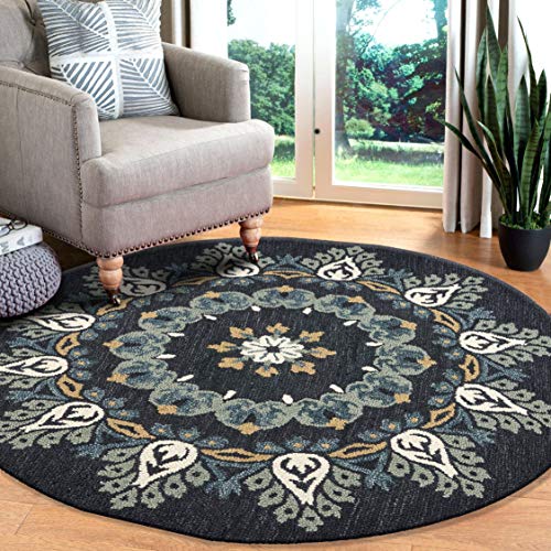 LR Home Charcoal Paradise Area Rug, 4' Round, Dark Blue