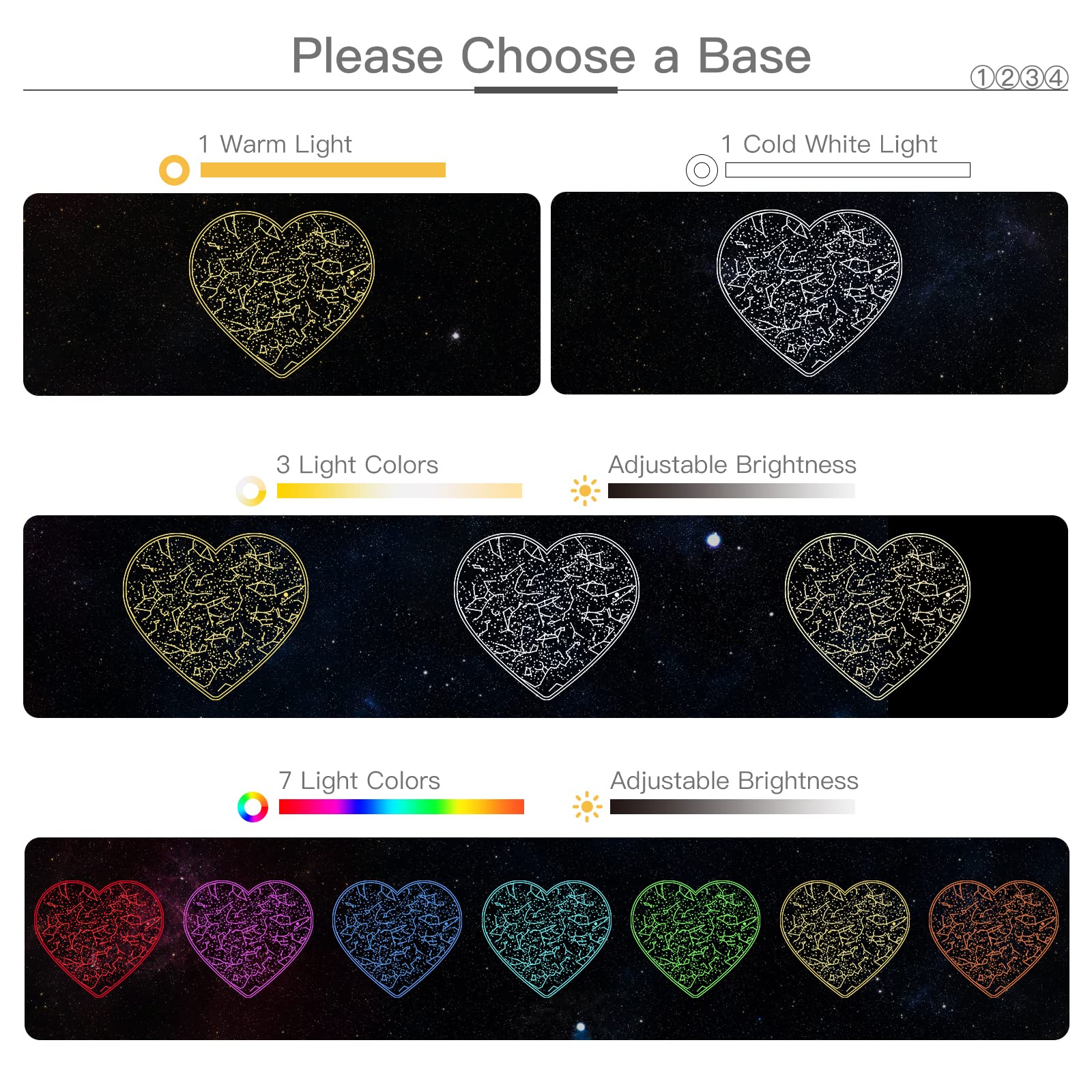 ALBK Custom Star Map - Personalized Star Constellation Map with Light Art Print Acrylic Plaque Led Gift for Special Date Couples Anniversary Engagement Birthday Heart Shape