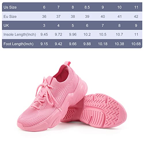 Hasina Womens Walking Shoes Slip On Mesh White and Hot Pink Sneakers Lightweight Breathable Comfortable Casual Running Shoes （Pink,7）