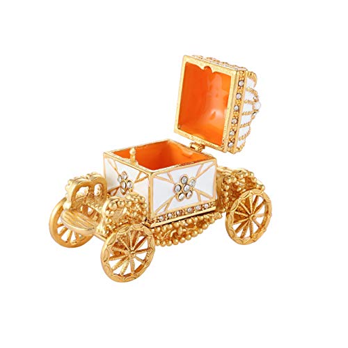 QIFU Decorative Enameled Royal Carriage Style Hinged Trinket Box, Sparkling Crystal Ornaments for Home Decor, Unique Gift for Family