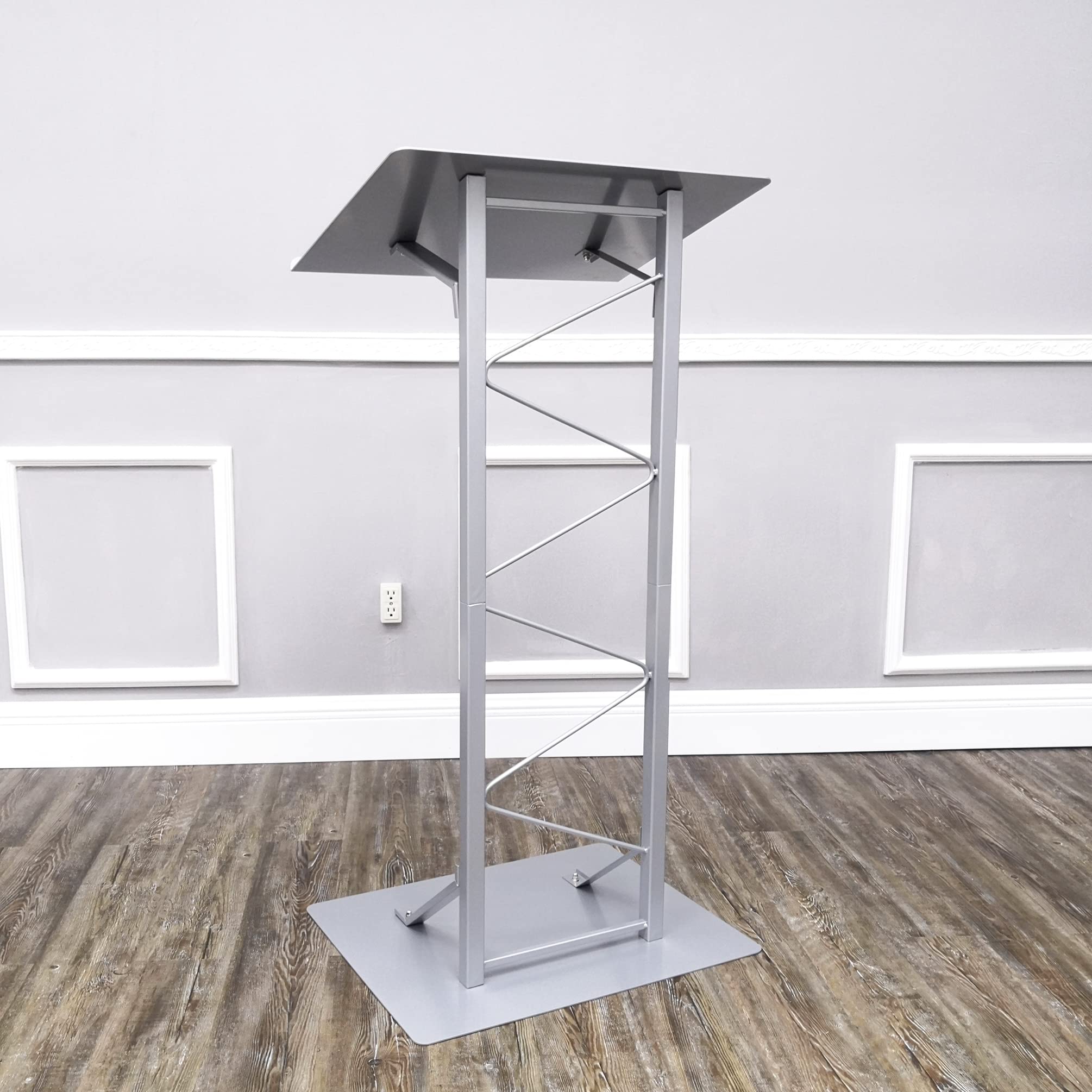 FixtureDisplays® 25" Single Truss Podium for Floor, Steel Lectern Pulpit - Silver 19627NEW