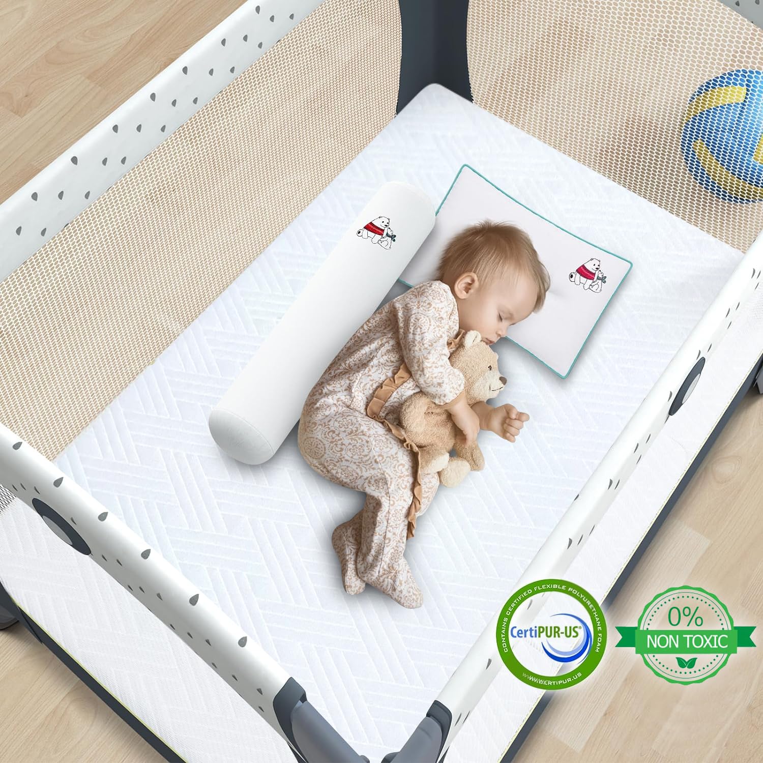 Lillibearas Pack N Play Mattress Pad - 38" x 26" with Washable Knitted Cotton Cover - 100% Breathable Soft, Premium Foam - Firm Support & Comfort