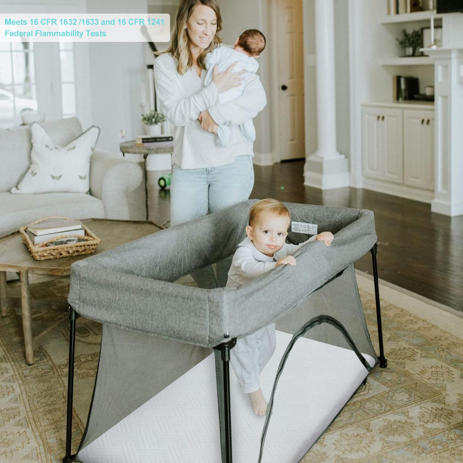 Lillibearas Pack N Play Mattress Pad - 38" x 26" with Washable Knitted Cotton Cover - 100% Breathable Soft, Premium Foam - Firm Support & Comfort