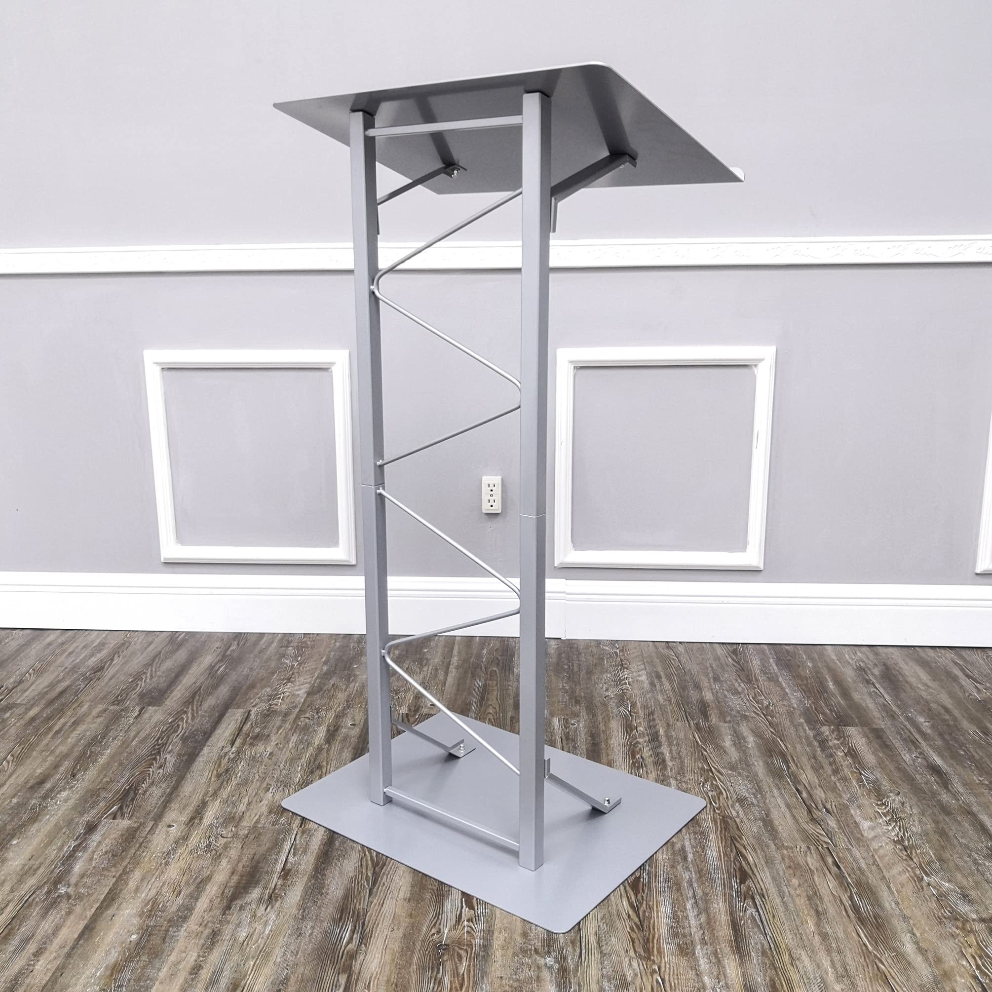 FixtureDisplays® 25" Single Truss Podium for Floor, Steel Lectern Pulpit - Silver 19627NEW