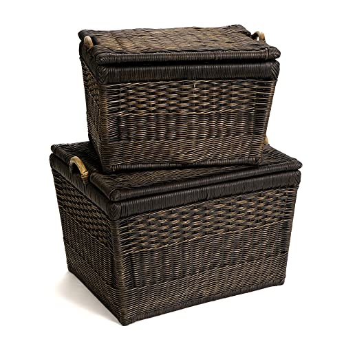 The Basket Lady Lift-Off Lid Wicker Storage Basket, Large, 24.5 in L x 18 in W x 17.5 in H, Antique Walnut Brown