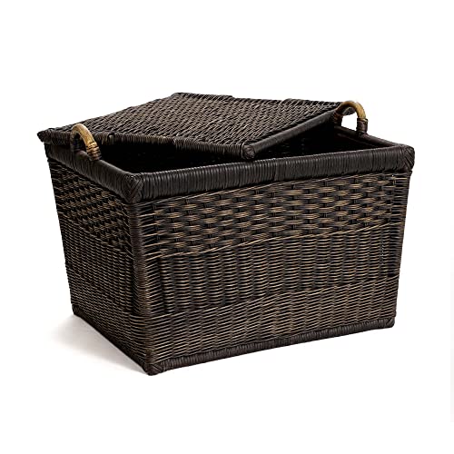 The Basket Lady Lift-Off Lid Wicker Storage Basket, Large, 24.5 in L x 18 in W x 17.5 in H, Antique Walnut Brown