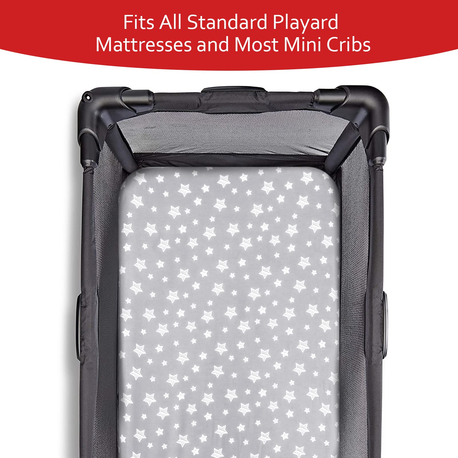 Pack and Play Sheets, 4 Pack Mini Crib Sheets, Stretchy Pack n Play Playard Fitted Sheet, Compatible with Graco Pack n Play, Soft and Breathable Material, Grey