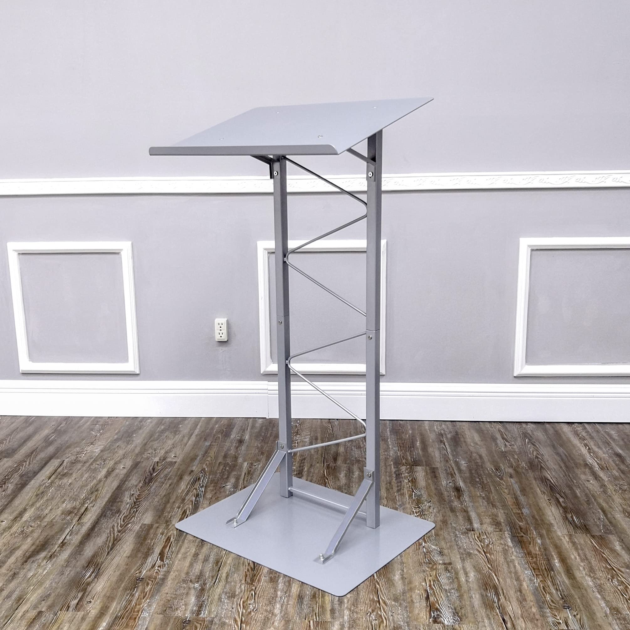 FixtureDisplays® 25" Single Truss Podium for Floor, Steel Lectern Pulpit - Silver 19627NEW