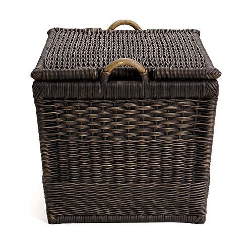 The Basket Lady Lift-Off Lid Wicker Storage Basket, Large, 24.5 in L x 18 in W x 17.5 in H, Antique Walnut Brown