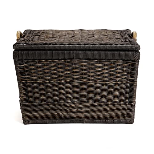 The Basket Lady Lift-Off Lid Wicker Storage Basket, Large, 24.5 in L x 18 in W x 17.5 in H, Antique Walnut Brown
