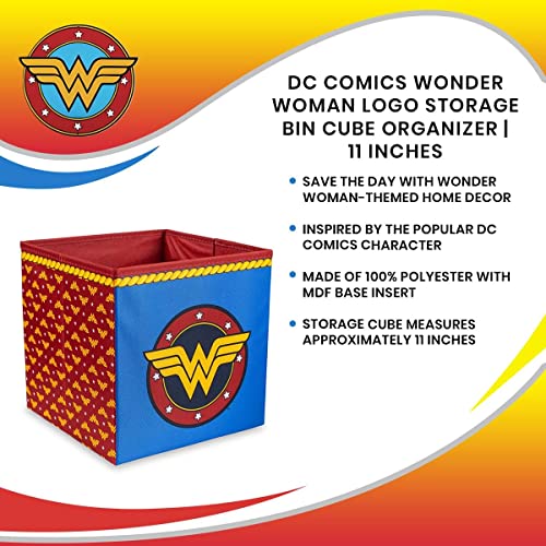 DC Comics Wonder Woman Logo 11-Inch Storage Bin Cube Organizers| Fabric Basket Container, Cubby Cube Closet Organizer | Comic Book Superhero Toys, Gifts and Collectibles