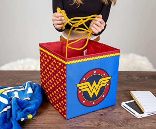 DC Comics Wonder Woman Logo 11-Inch Storage Bin Cube Organizers| Fabric Basket Container, Cubby Cube Closet Organizer | Comic Book Superhero Toys, Gifts and Collectibles