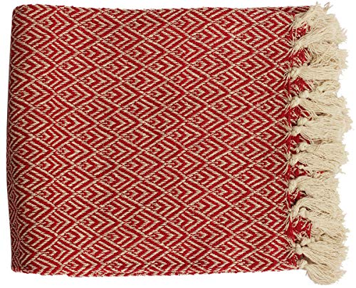 Cotton Throw Blanket 65x50 - Red Christmas Beautifully Knitted Chevron Pattern Throw Blanket with Fringe - Lightweight Warm Cozy Soft Elegant - Best for Chair Sofa Couch Bed - Home Living Room Decor