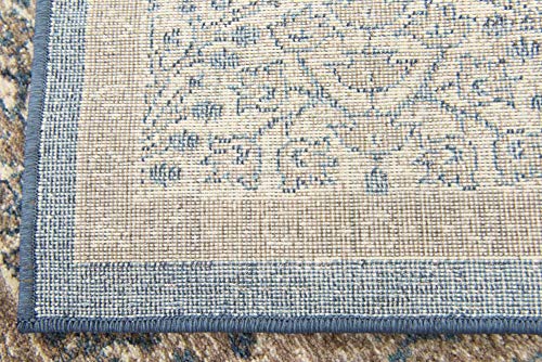 Unique Loom Salzburg Collection Classic Traditional Design Oriental Inspired with Intricate Border Area Rug, 4 ft, Blue/Beige