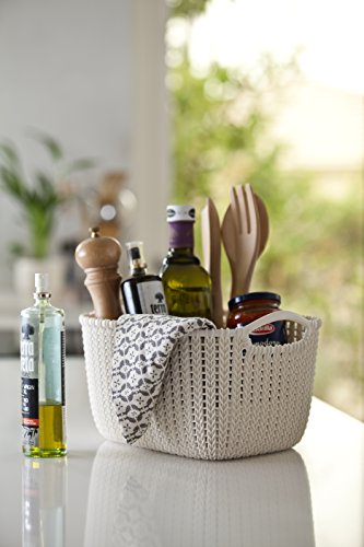Curver 226391 Rectangular Knit-Effect Storage Basket, Plastic, Off-White, 29 x 21.7 x 17.2 cm, 8 L