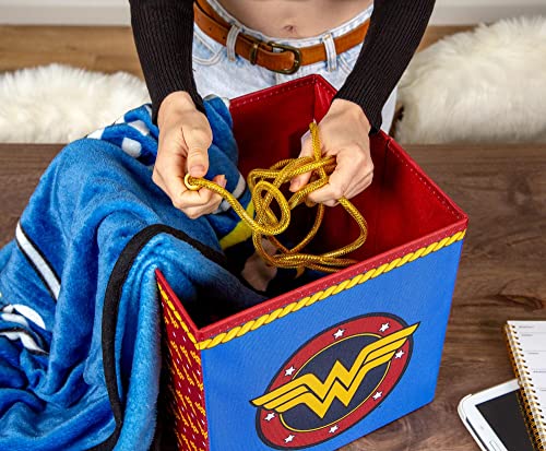 DC Comics Wonder Woman Logo 11-Inch Storage Bin Cube Organizers| Fabric Basket Container, Cubby Cube Closet Organizer | Comic Book Superhero Toys, Gifts and Collectibles