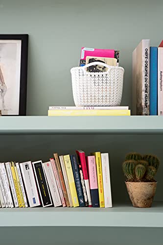 Curver 226391 Rectangular Knit-Effect Storage Basket, Plastic, Off-White, 29 x 21.7 x 17.2 cm, 8 L