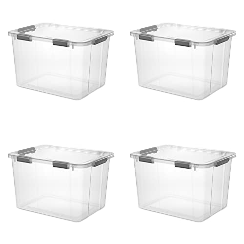 VBATTY 80 Qt. Storage Box Plastic, Flat Gray, Set of 4