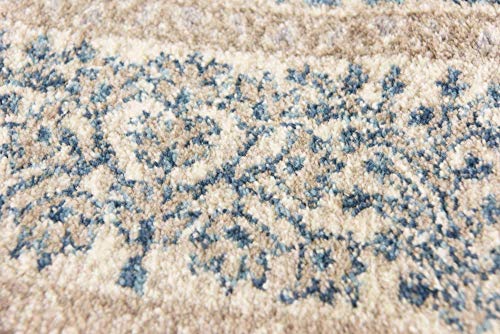 Unique Loom Salzburg Collection Classic Traditional Design Oriental Inspired with Intricate Border Area Rug, 4 ft, Blue/Beige