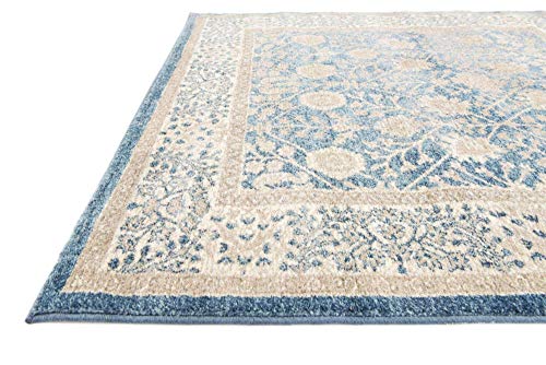 Unique Loom Salzburg Collection Classic Traditional Design Oriental Inspired with Intricate Border Area Rug, 4 ft, Blue/Beige