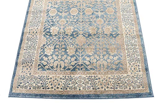 Unique Loom Salzburg Collection Classic Traditional Design Oriental Inspired with Intricate Border Area Rug, 4 ft, Blue/Beige