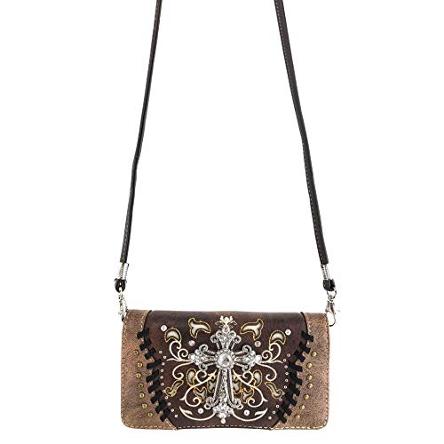 Zelris Spring Bloom Western Cross Women Conceal Carry Tote Handbag Purse Set (Brown)
