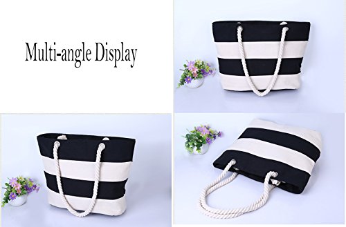 Nevenka Canvas Tote Beach Bag With Zipper Top Handle Handbag Shoulder Bags Shopping Bag (Style 1, Black White)