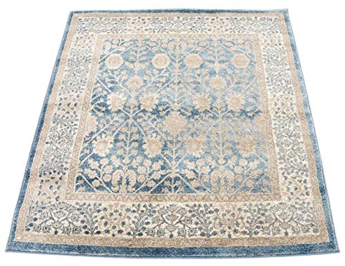 Unique Loom Salzburg Collection Classic Traditional Design Oriental Inspired with Intricate Border Area Rug, 4 ft, Blue/Beige