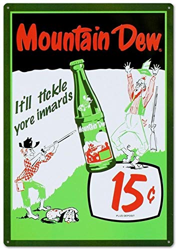 Mountain Dew Soda 15 Cents Tin Sign Metal Wall Signs Hall Garage Poster TIN Sign 7.8X11.8 INCH