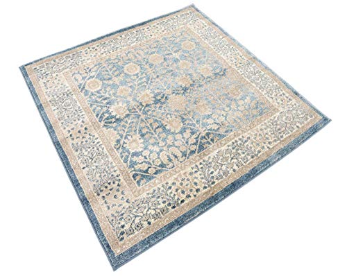 Unique Loom Salzburg Collection Classic Traditional Design Oriental Inspired with Intricate Border Area Rug, 4 ft, Blue/Beige
