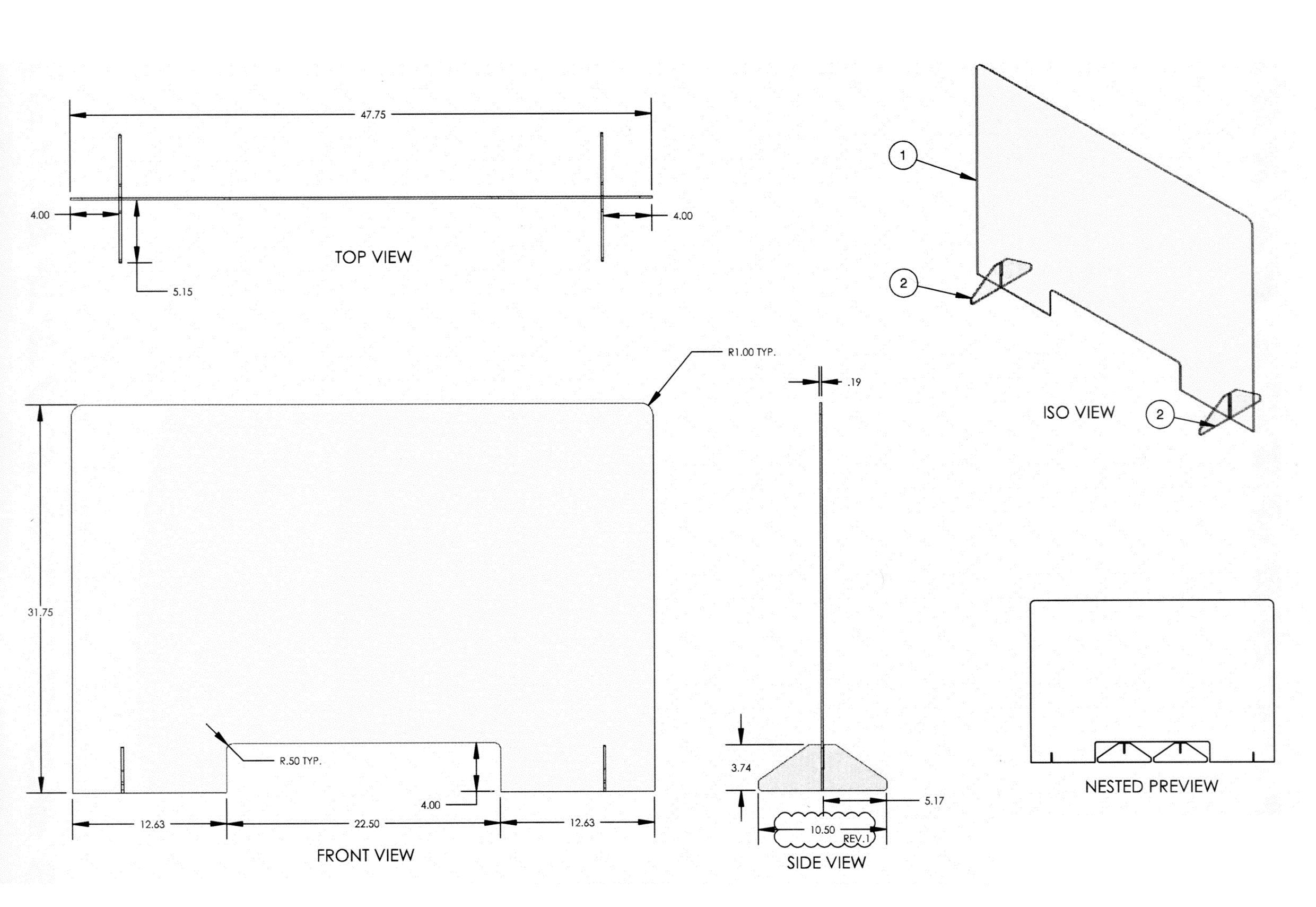 Herco Acrylic Plexiglas Shield - Sneeze Guard - Transparent Barrier - 31.75" High x 47.75" Wide w/ 4" pass-through
