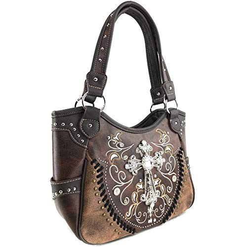 Zelris Spring Bloom Western Cross Women Conceal Carry Tote Handbag Purse Set (Brown)
