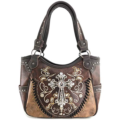 Zelris Spring Bloom Western Cross Women Conceal Carry Tote Handbag Purse Set (Brown)