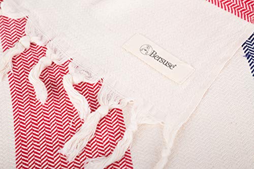 Bersuse 100% Cotton Aspendos XL Throw Blanket Turkish Towel - 60x90 Inches, Dark Blue-Red
