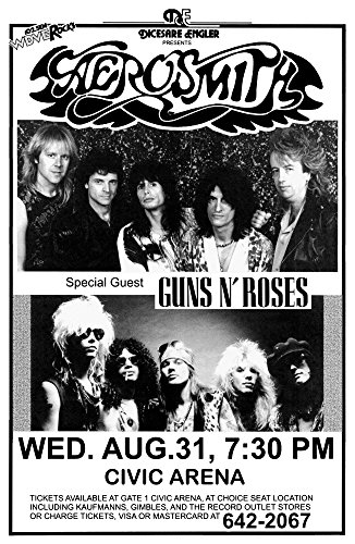 Innerwallz Aerosmith Permanent Vacation Tour 1988 with Guns N' Roses Retro Art Print — Poster Size — Print of Retro Concert Poster — Features Steven, Joe, Tom, Joey, and Brad
