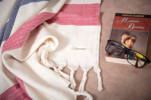 Bersuse 100% Cotton Aspendos XL Throw Blanket Turkish Towel - 60x90 Inches, Dark Blue-Red